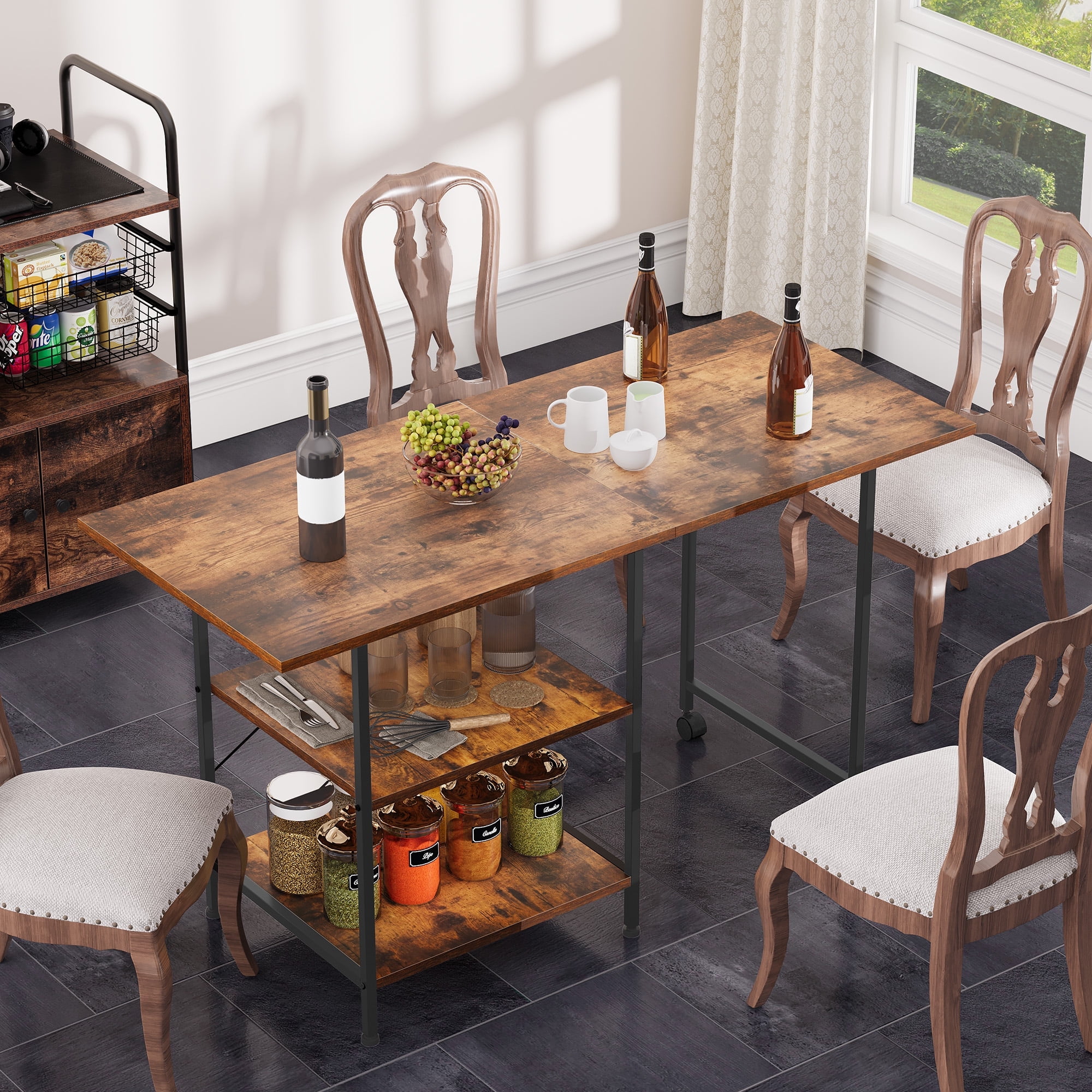 Dextrus Folding Metal Base Dining Table, Multi-functional Rectangular ...