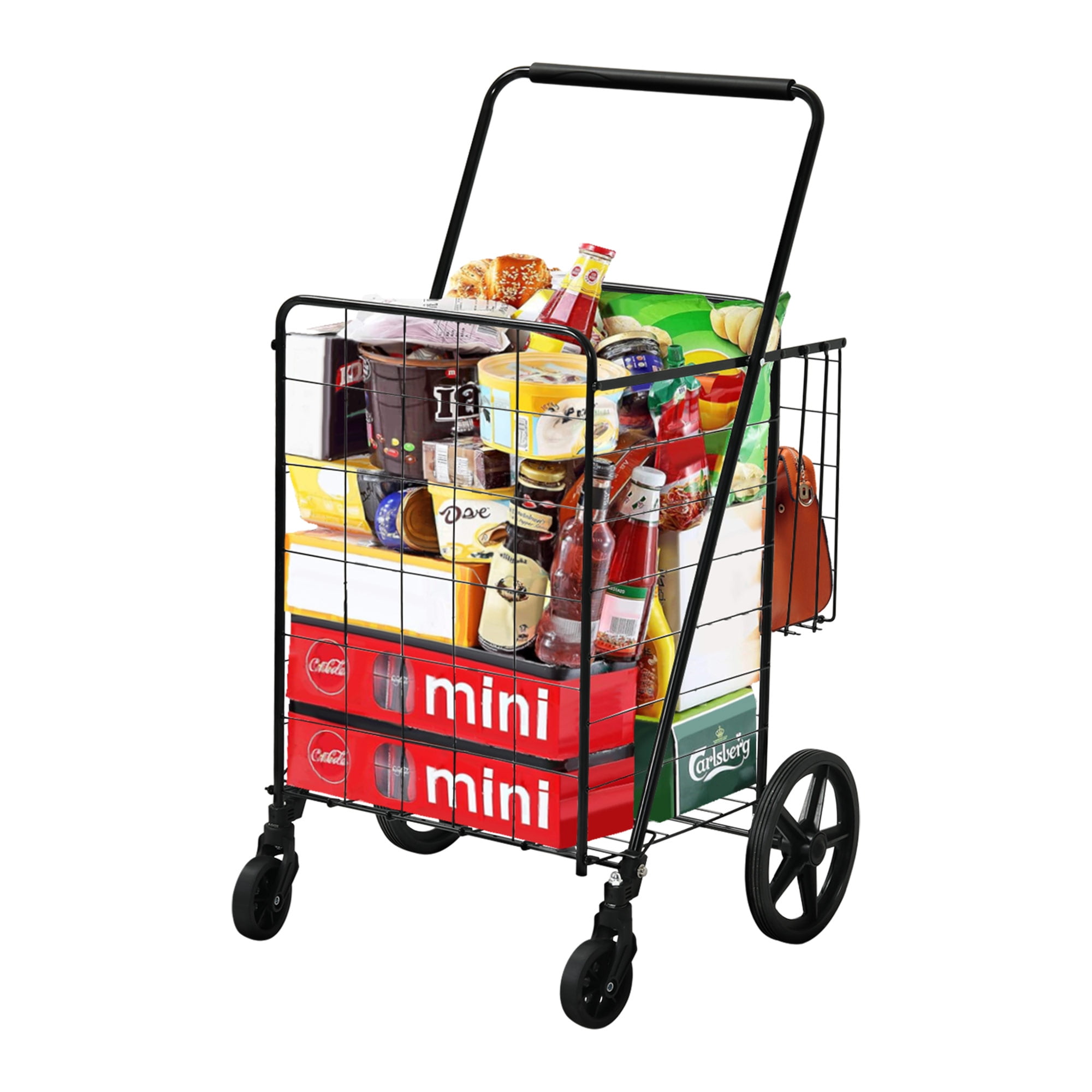 DEXTRUS Metal Folding Shopping Cart, Heavy Duty Rolling Grocery Cart ...