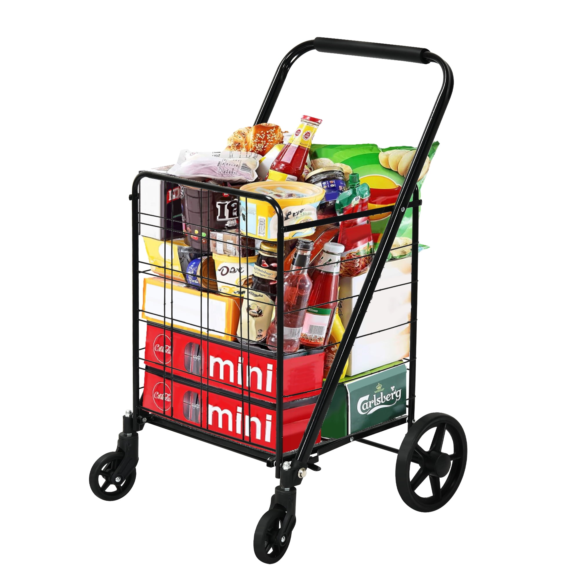 Dextrus Folding Shopping Cart, Heavy Duty Rolling Grocery Cart with ...