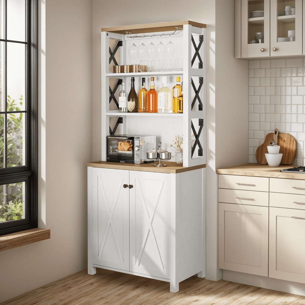 Dextrus Freestanding Pantry Buffet Child Lock Six Shelves Bar Cabinet ...