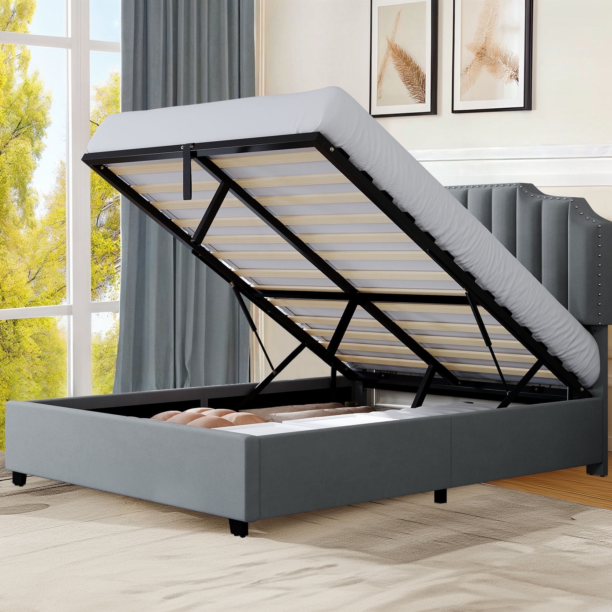 Dextrus Full Size Lift Up Storage Bed Frame with Beds, Gray - Walmart.com