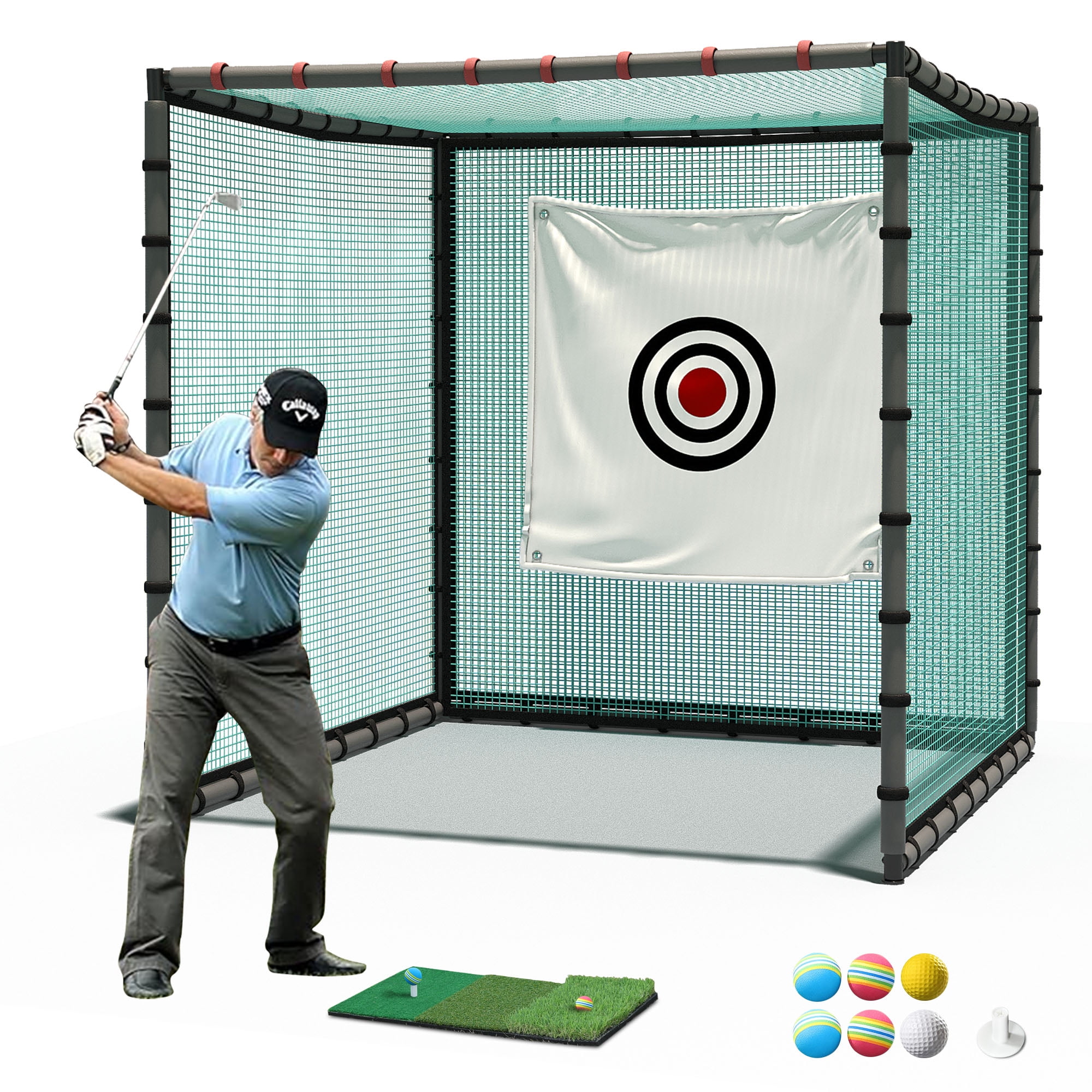 Dextrus Golf Cage Net with Rubber Hose, Noise Reduction Golf Hitting ...