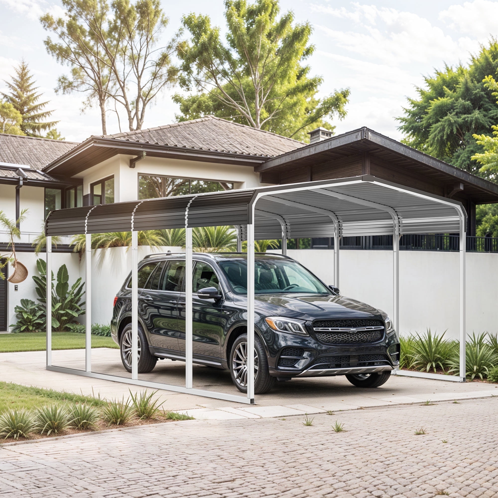 DEXTRUS Gray 10 x 15 FT Sturdy Metal Vehicle Shelter, Robust Carport ...