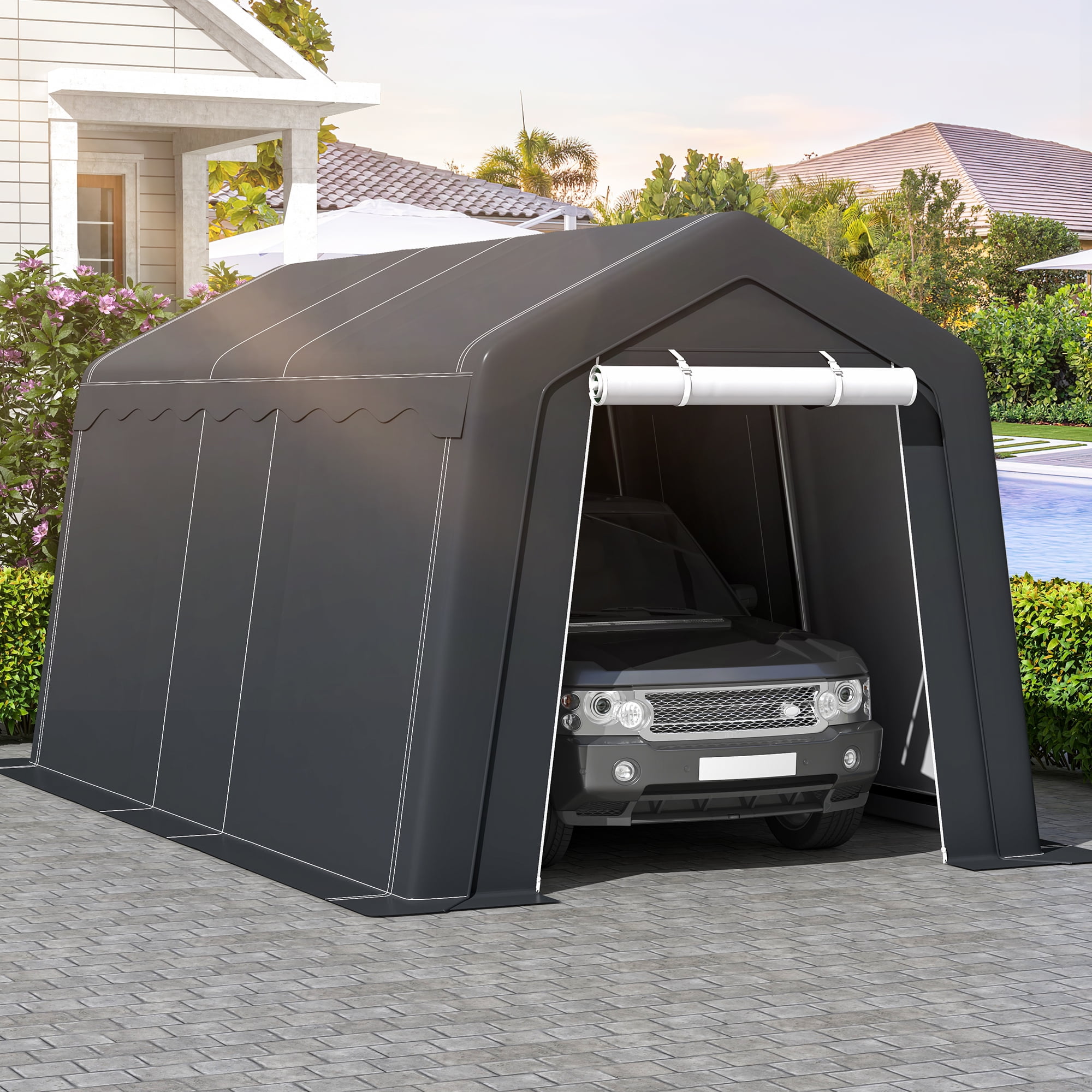 Dextrus Gray 8 x 14 FT Vehicle Shelter with Sturdy Galvanized Structure ...
