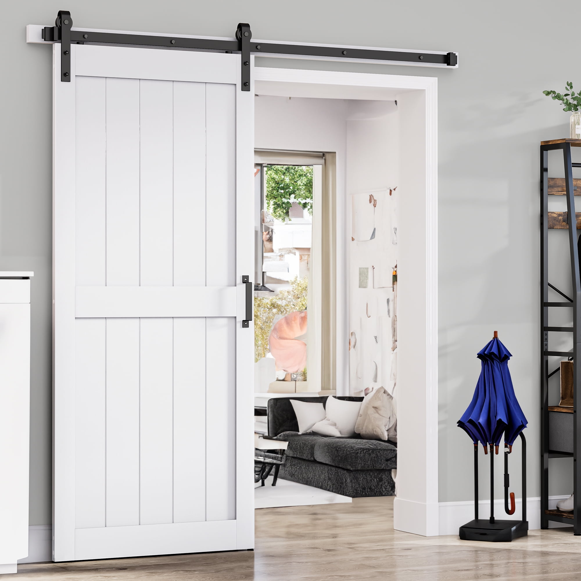 Dextrus HStyle Solid Core Single Barn Door 36 in x 84 in White Barn ...