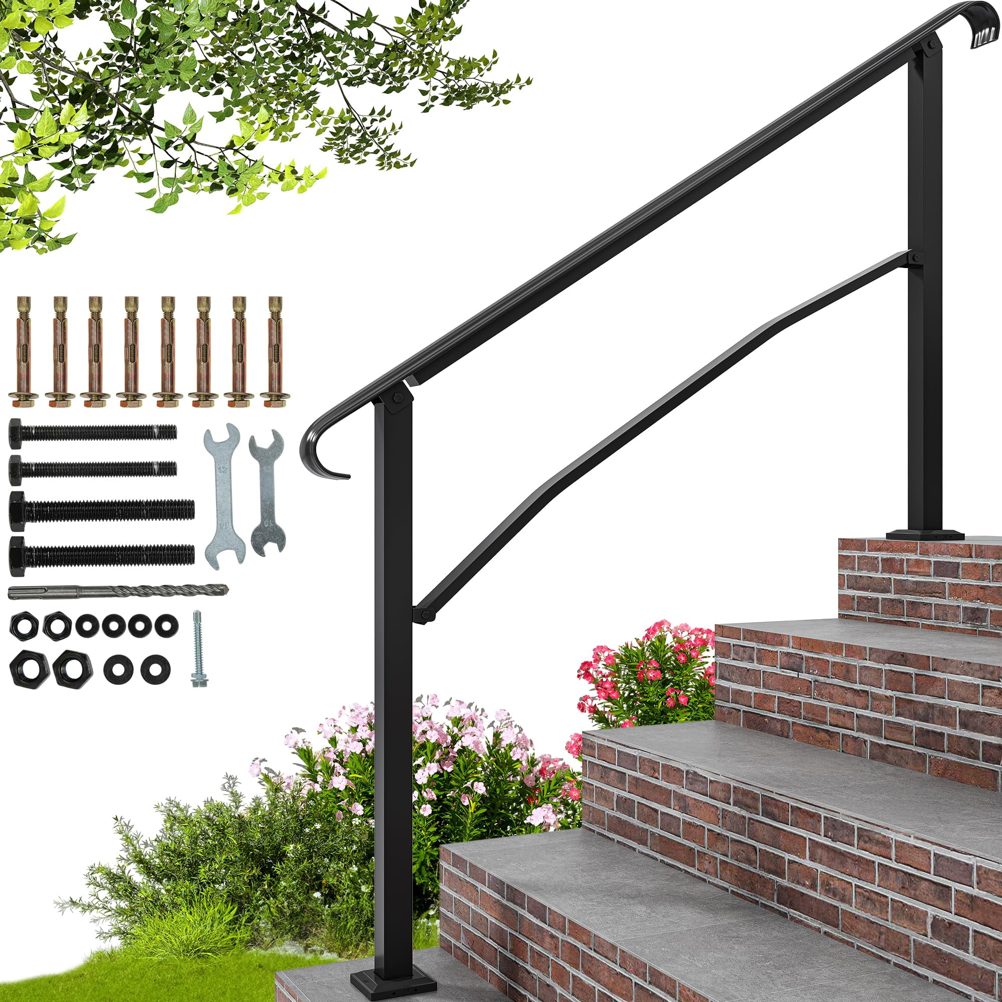 Dextrus Handrails for Outdoor Steps, 4-5 Step Stair Railing Outdoor 63. ...