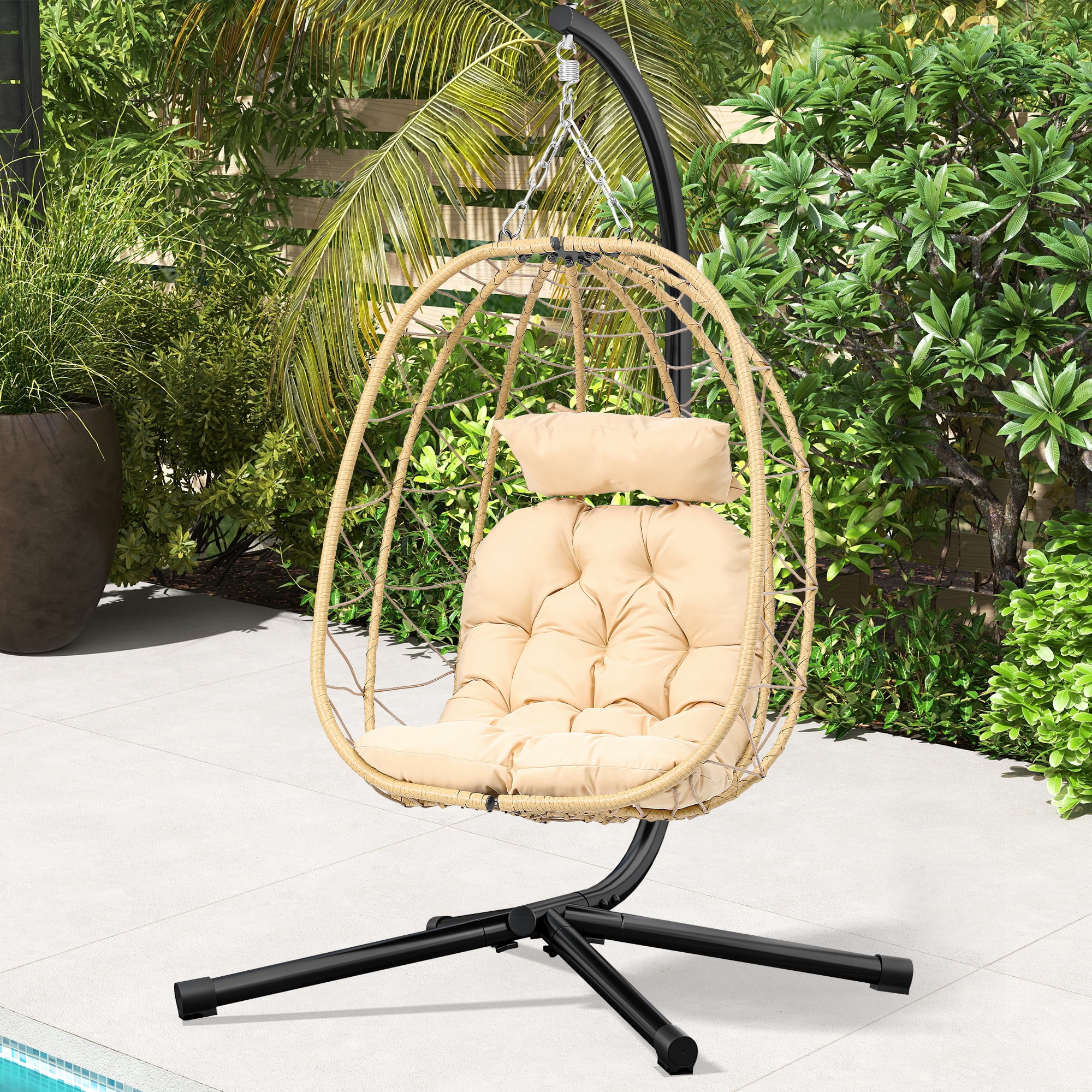 Dextrus Hanging Egg Swing Chair with Stand Egg Chair Wicker Indoor ...