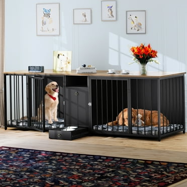 Dog Crate Furniture Dog Kennel with 3 Drawer Double Doors with Locks ...