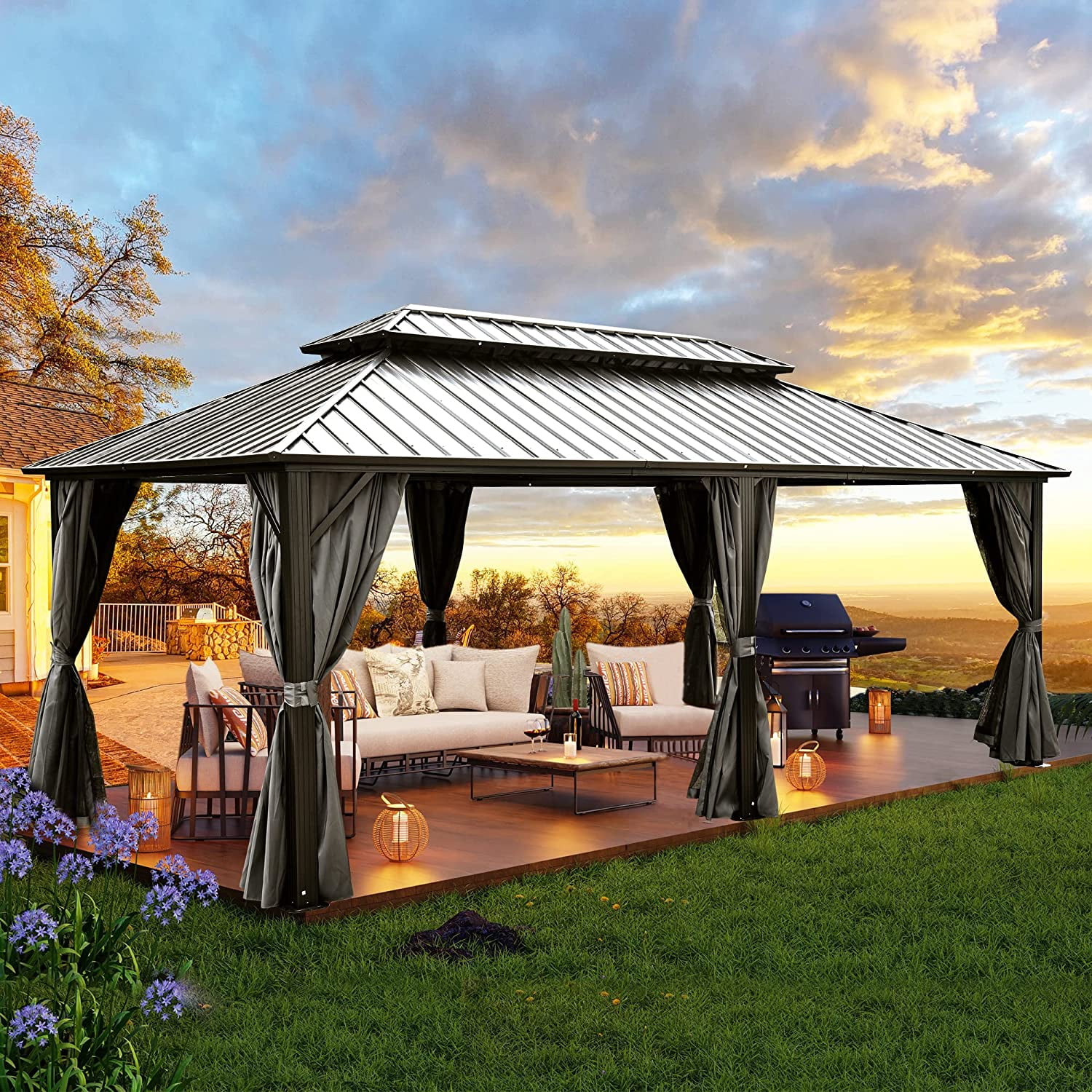 Dextrus Aluminum Metal Cover Canopies, Heavy Duty Hardtop Gazebo ...