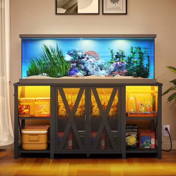 Dextrus 55-75 Gallon Fish Tank Stand with Electrical Sockets & RGB ...