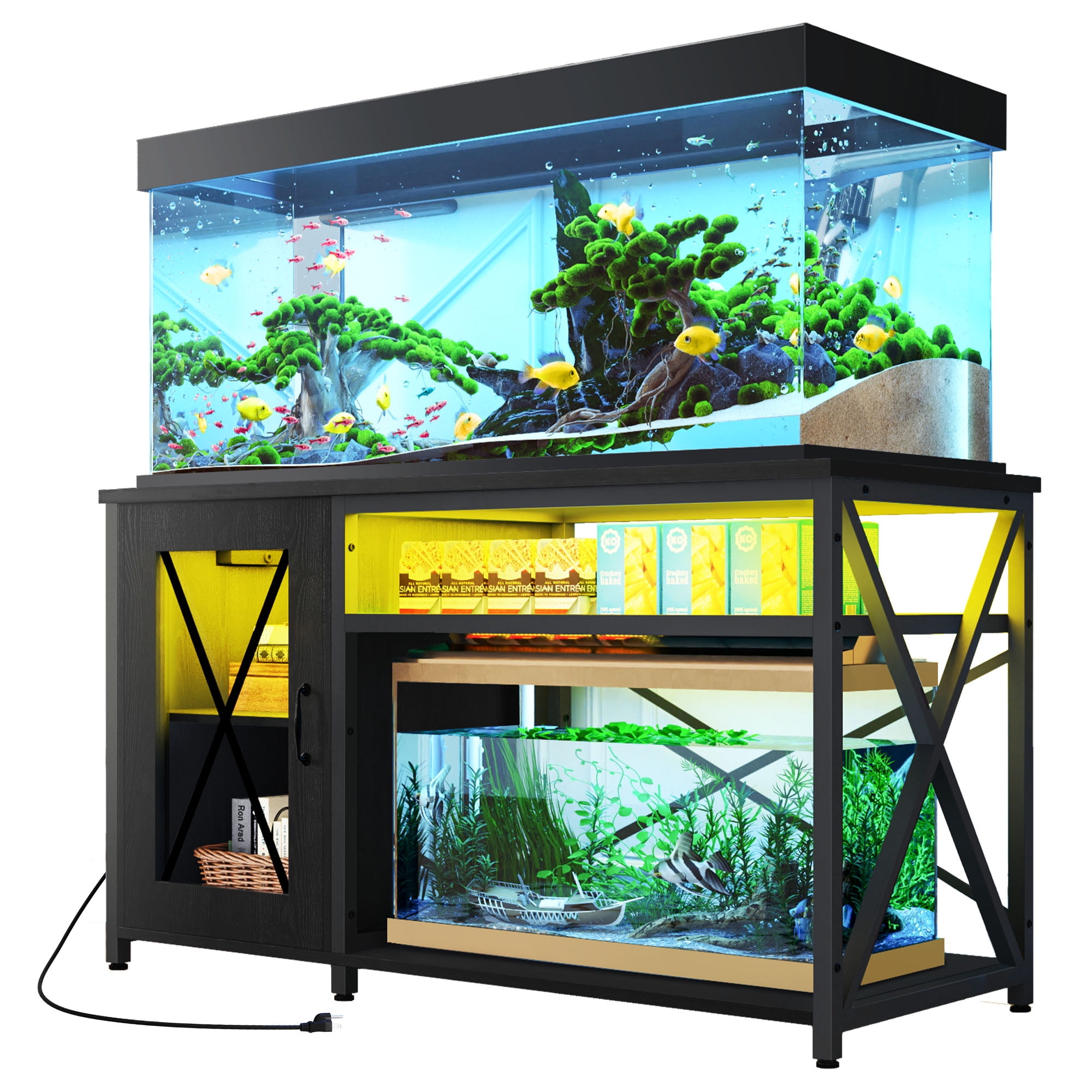 Dextrus Heavy Duty Metal Aquarium Stand with LED Lights/Power Outlets ...