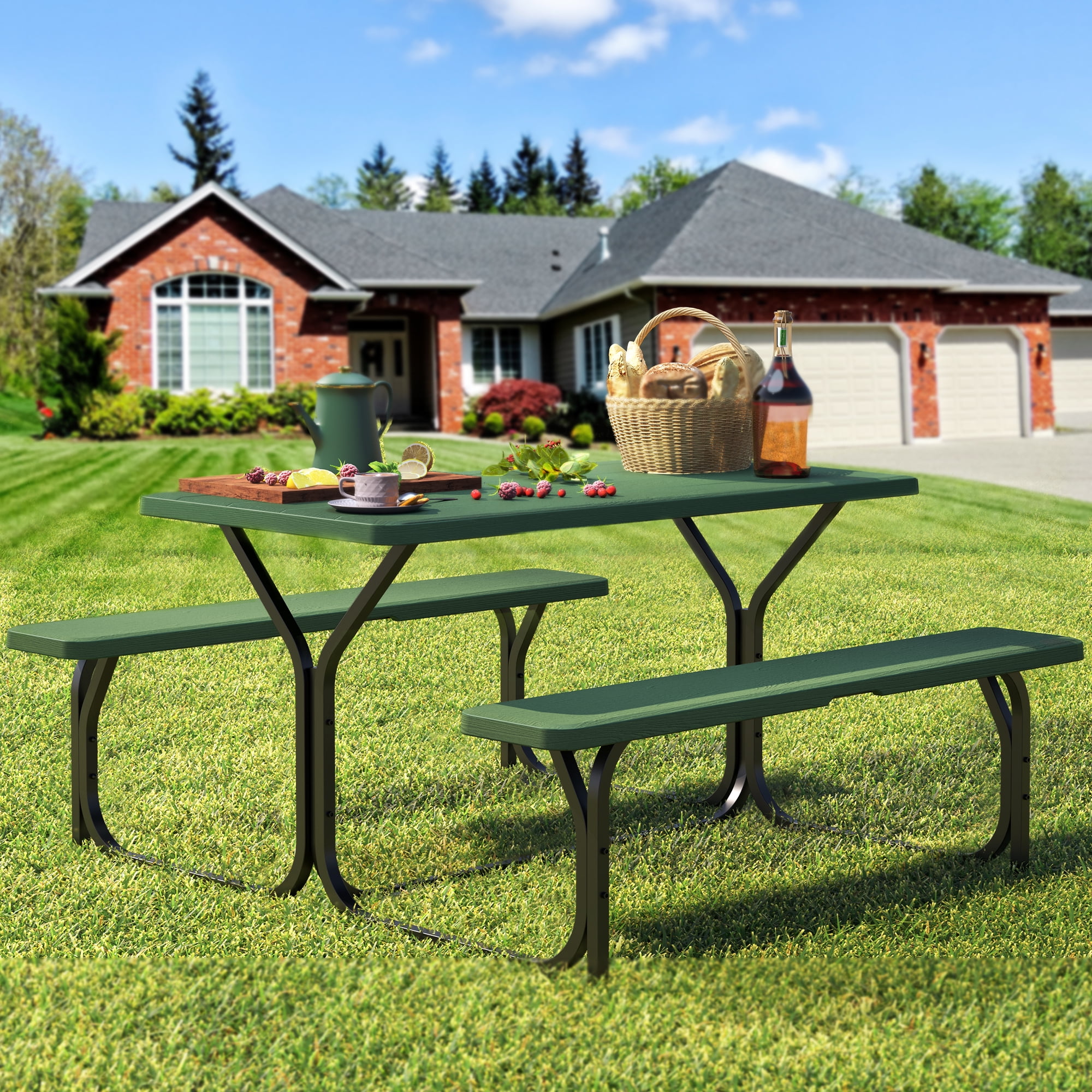 Dextrus Heavy-Duty Outdoor Picnic Table Set, Portable, Weatherproof ...