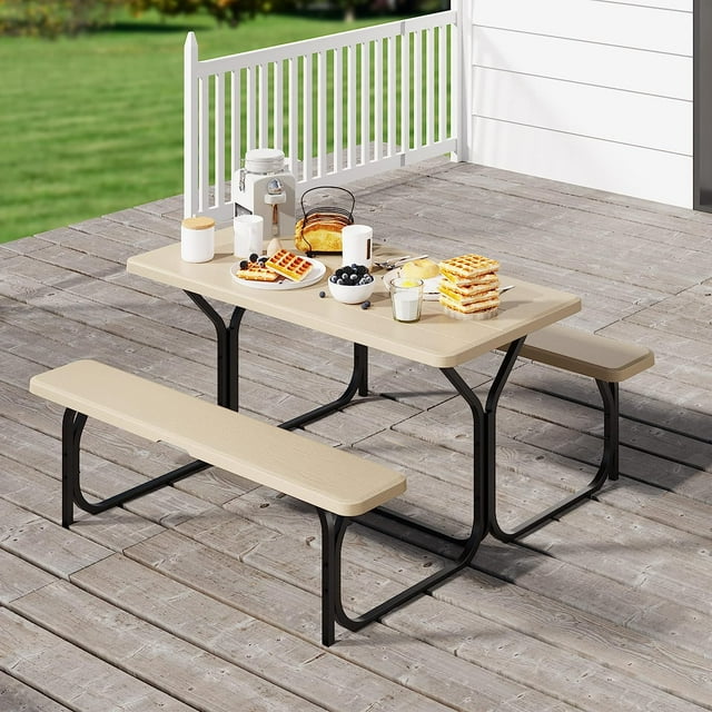 Dextrus Heavy-Duty Outdoor Picnic Table Set with Weatherproof Resin ...