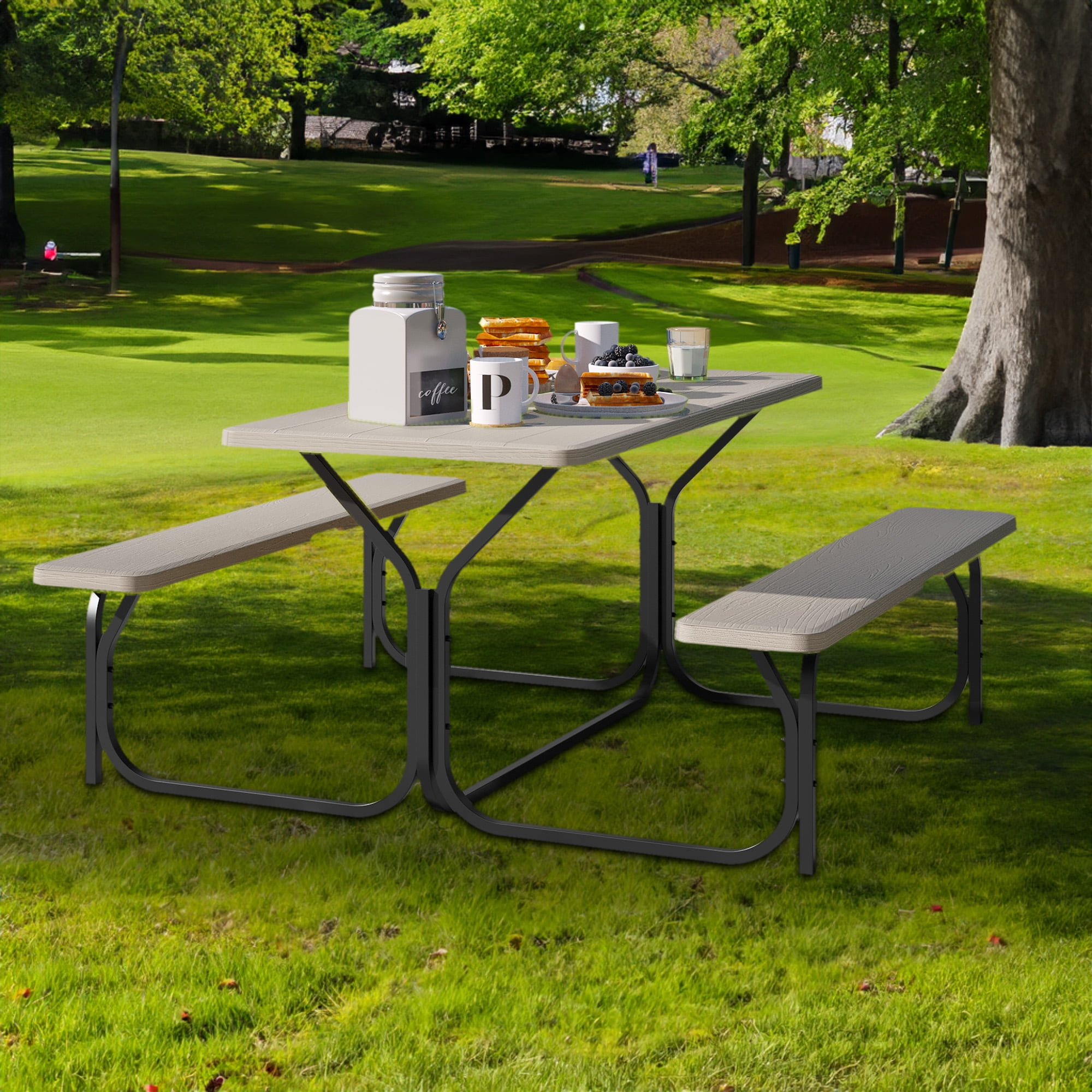 Dextrus Heavy-Duty Outdoor Picnic Table Set, UV-Protected HDPE Tabletop ...