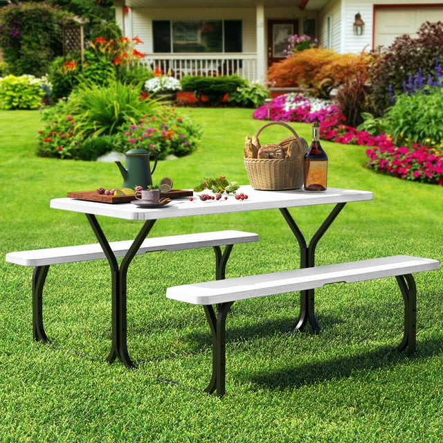Dextrus Heavy-Duty Outdoor Picnic Table Set with Weatherproof Resin ...