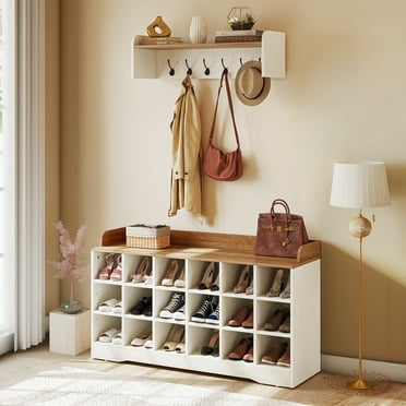 HOMCOM Shoe Bench and Coat Rack Set for Entryway Hallway, White ...