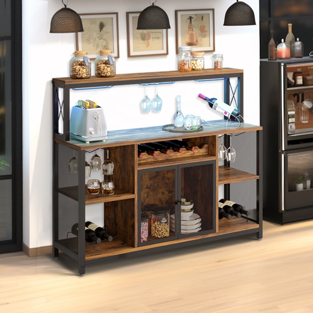 DEXTRUS Industrial Wine Bar Cabinet with Adjustable LED, 55" Coffee Bar ...