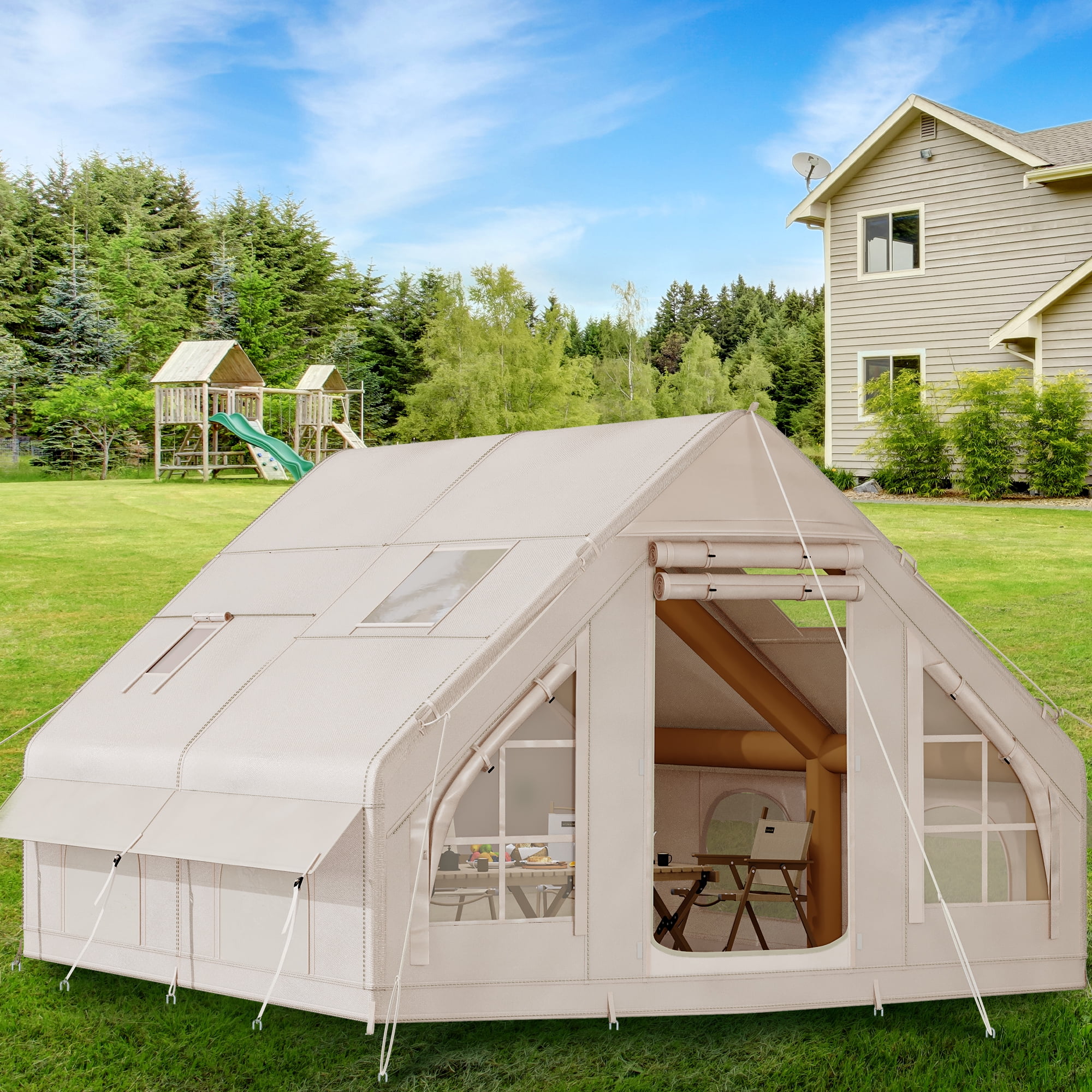 Dextrus Inflatable Camping Tent with Pump, Glamping Tents, Easy Setup 4 Season Waterproof ...