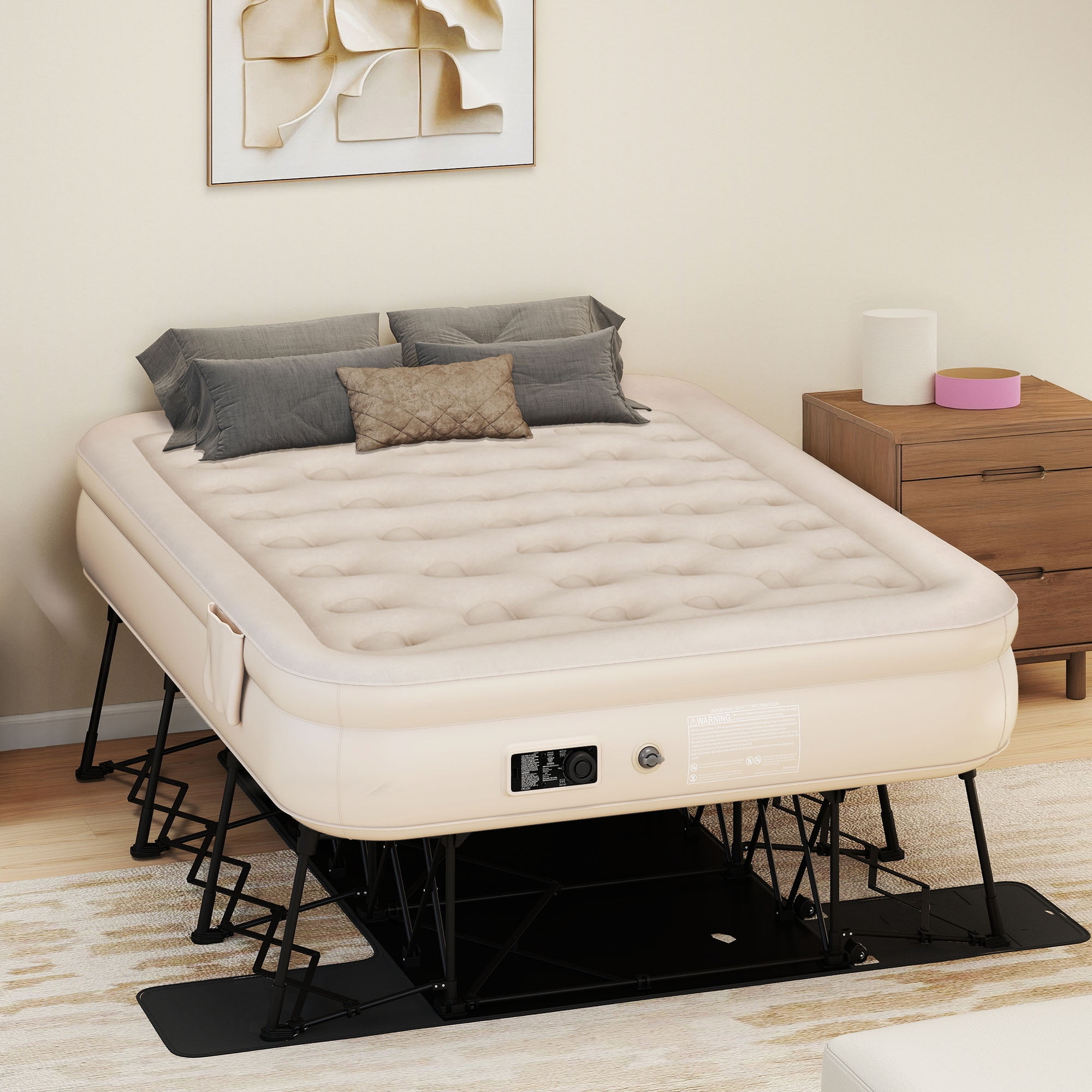 Dextrus Inflatable Queen Air Mattress with Built-in Pump, Frame, Velvet ...