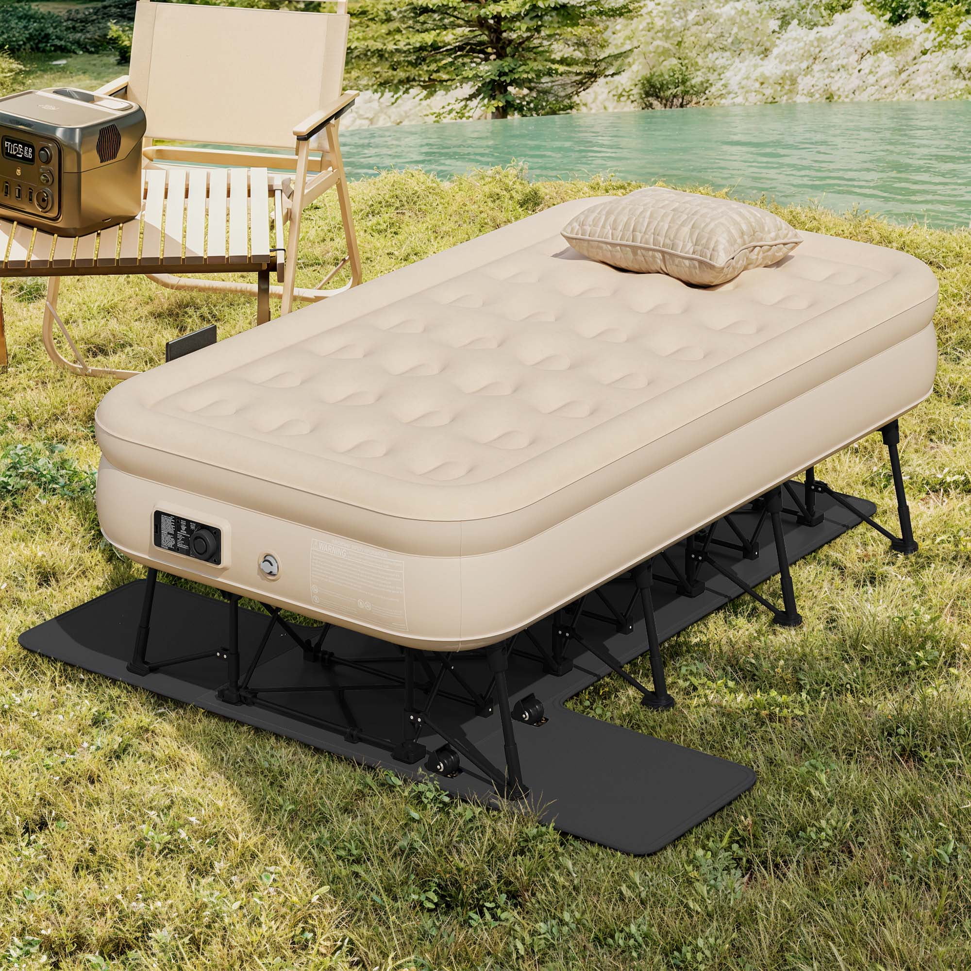 Dextrus Inflatable Twin Air Mattress with Built-in Pump, Frame, Velvet ...