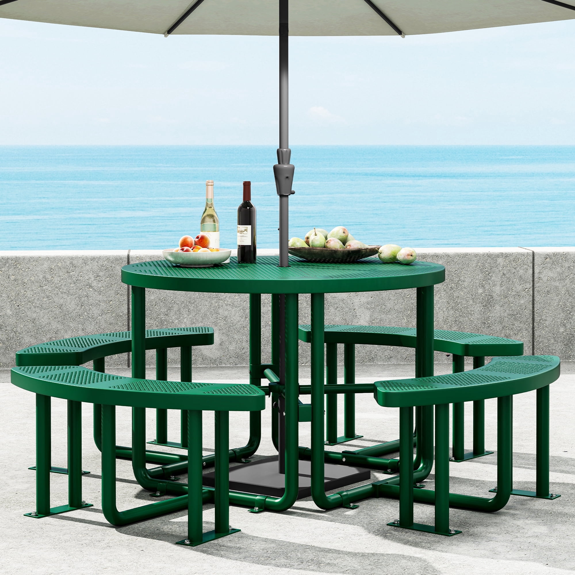 Dextrus Iron Round Steel Picnic Table, 46" Weather-Resistant Outdoor ...