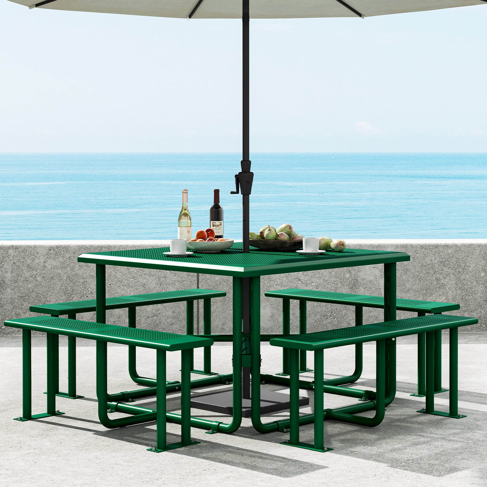 Dextrus Iron Square Steel Picnic Table, 46" Weather-Resistant Outdoor ...