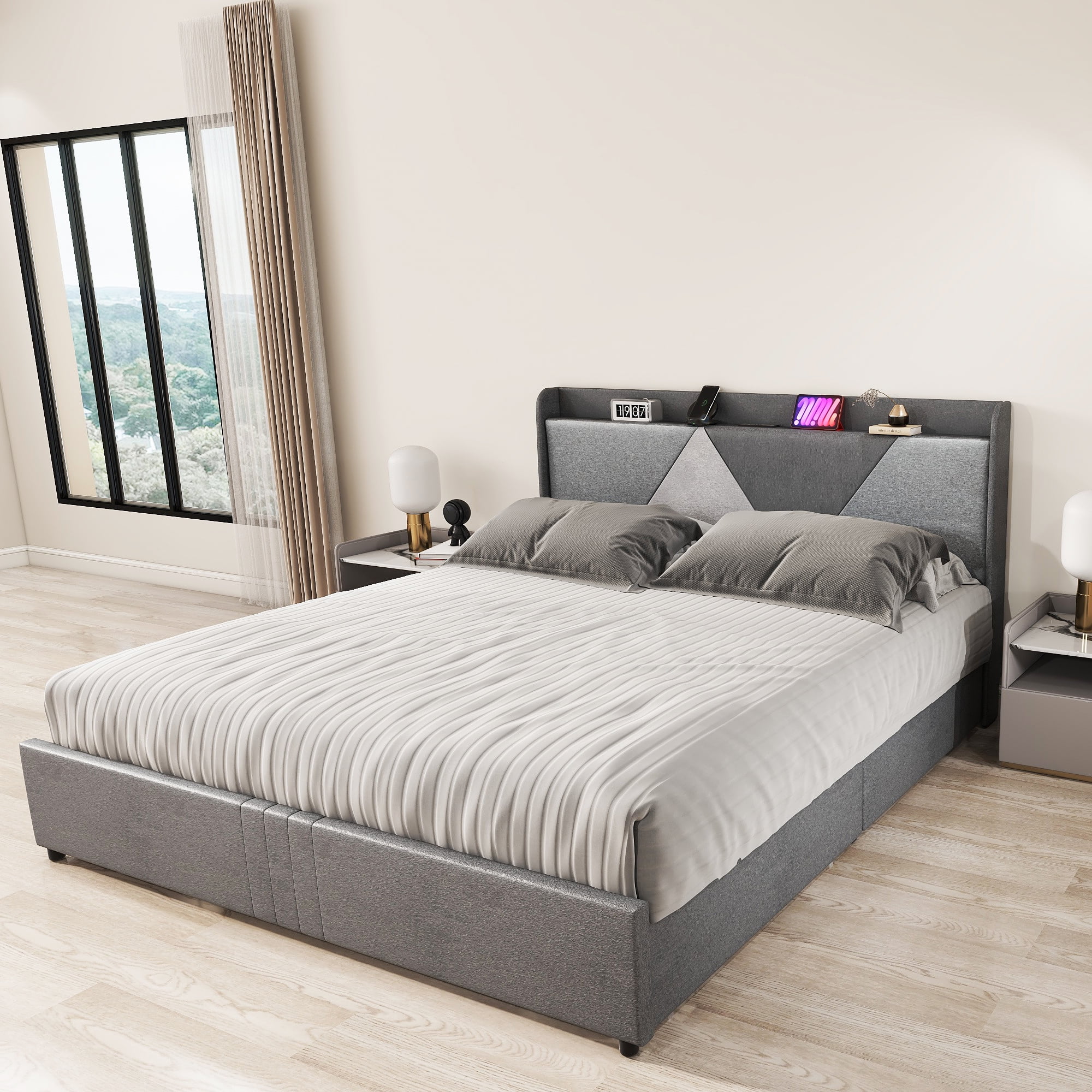 Dextrus King Size Bed Frame with Integrated USB Ports, Smart Storage ...