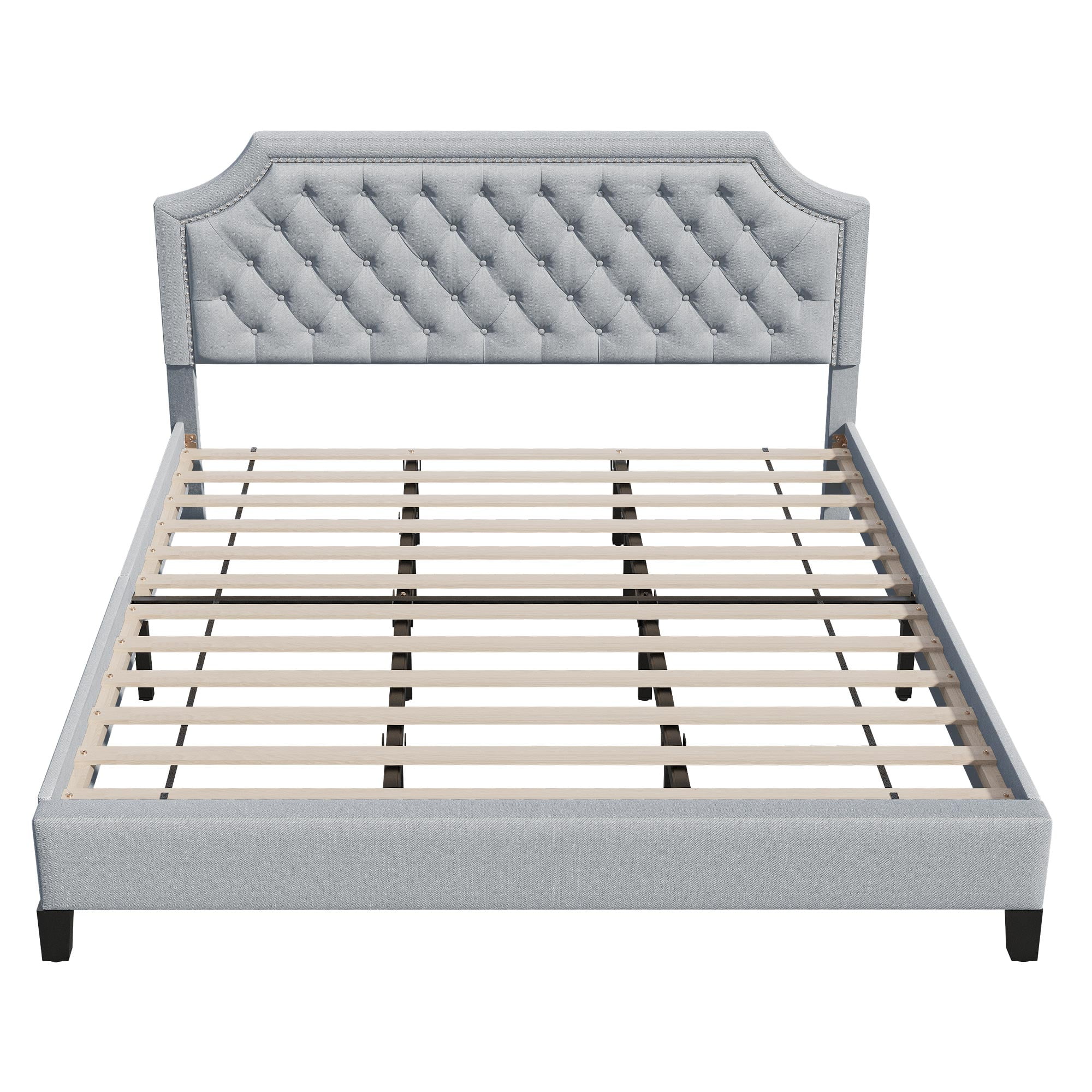 Dextrus King Size Wooden Platform Bed Frame with Tufted Upholstered ...