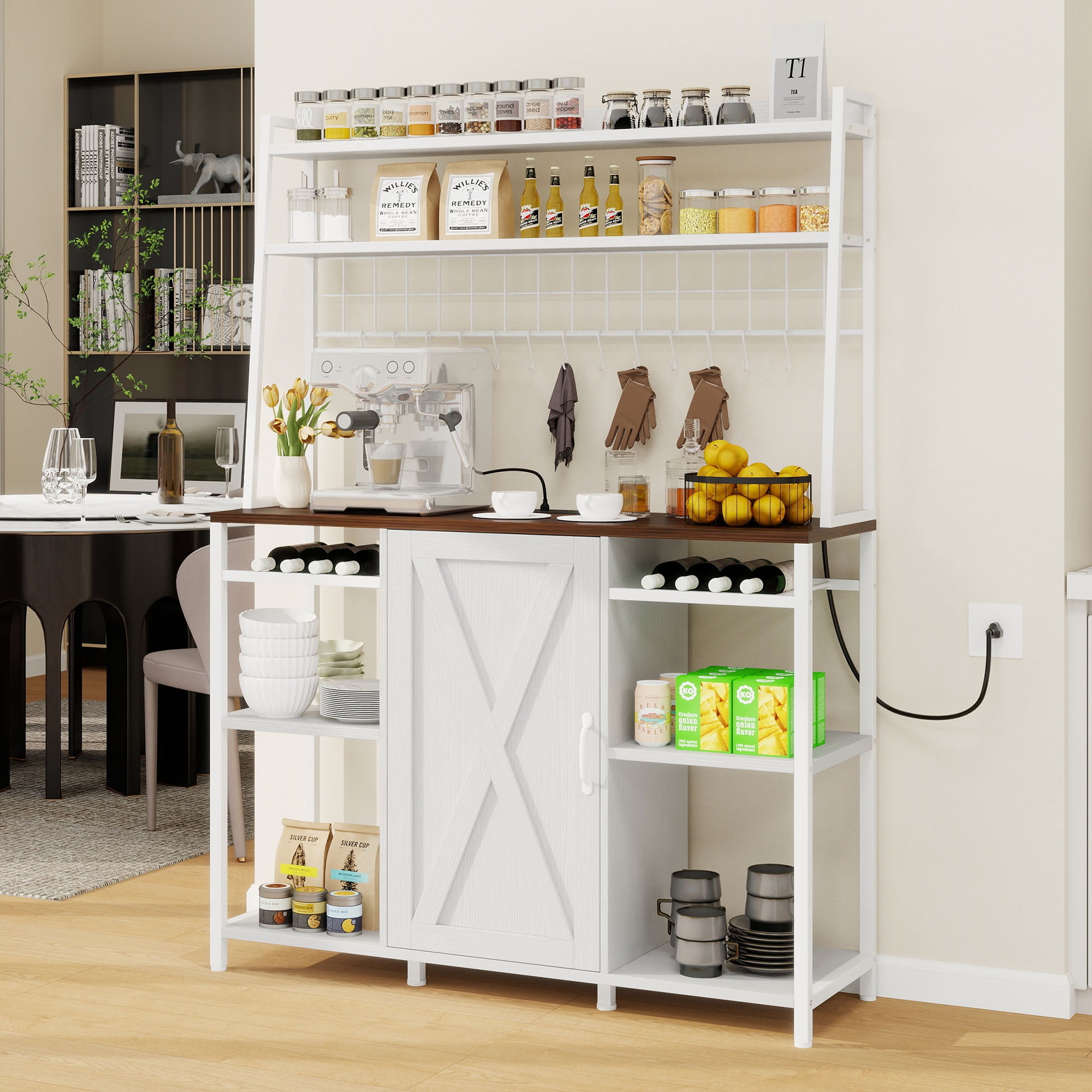 Dextrus Kitchen Bakers Rack with Cabinet, 6-Tier Microwave Stand with ...