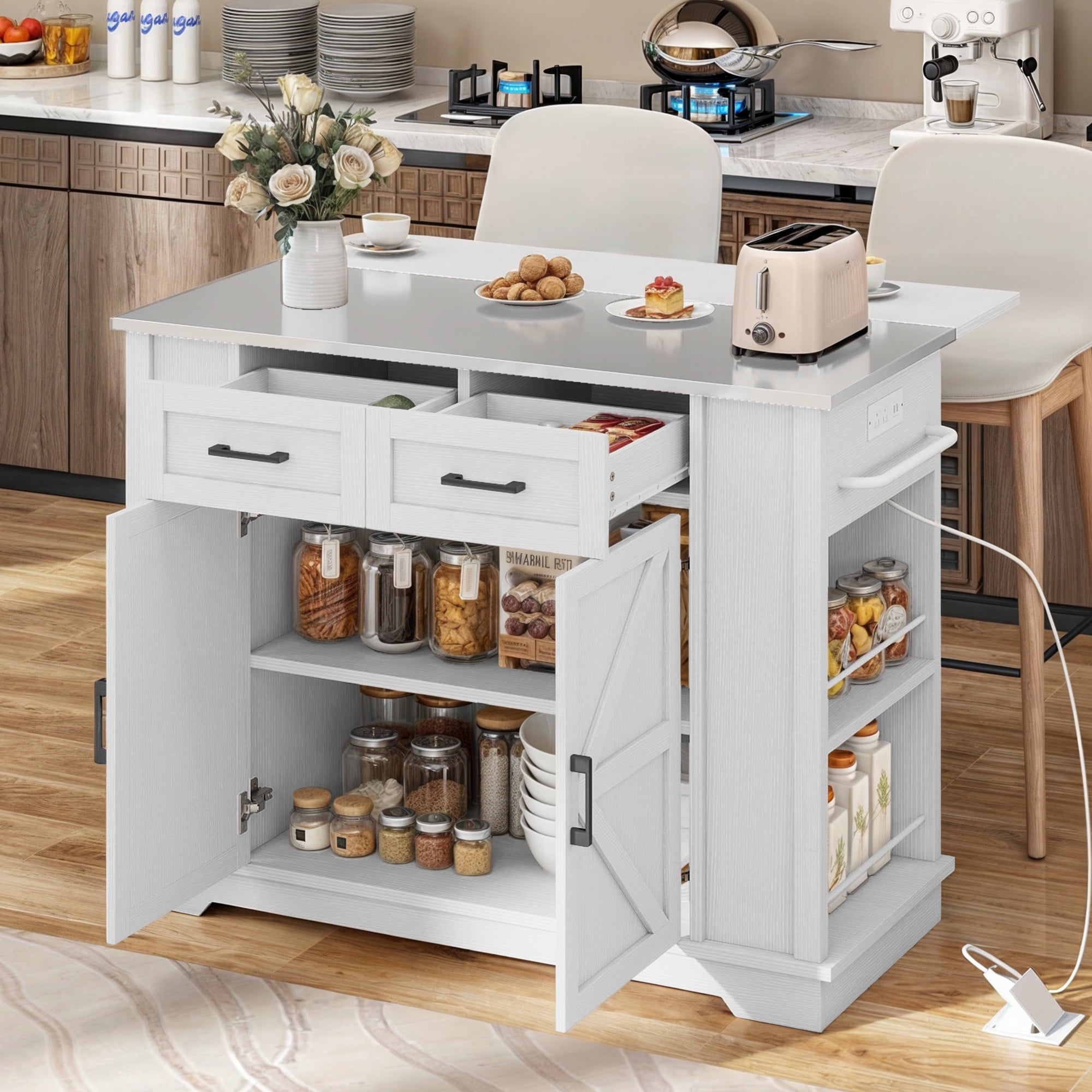 Dextrus Kitchen Island Cart with Storage & Drop Leaf, Kitchen Island ...