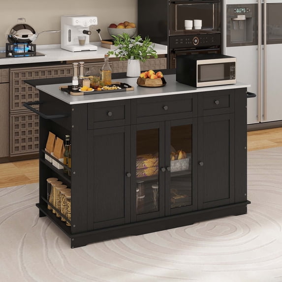 DEXTRUS Kitchen Island with Drop Leaf & Power Outlets, Kitchen Island ...
