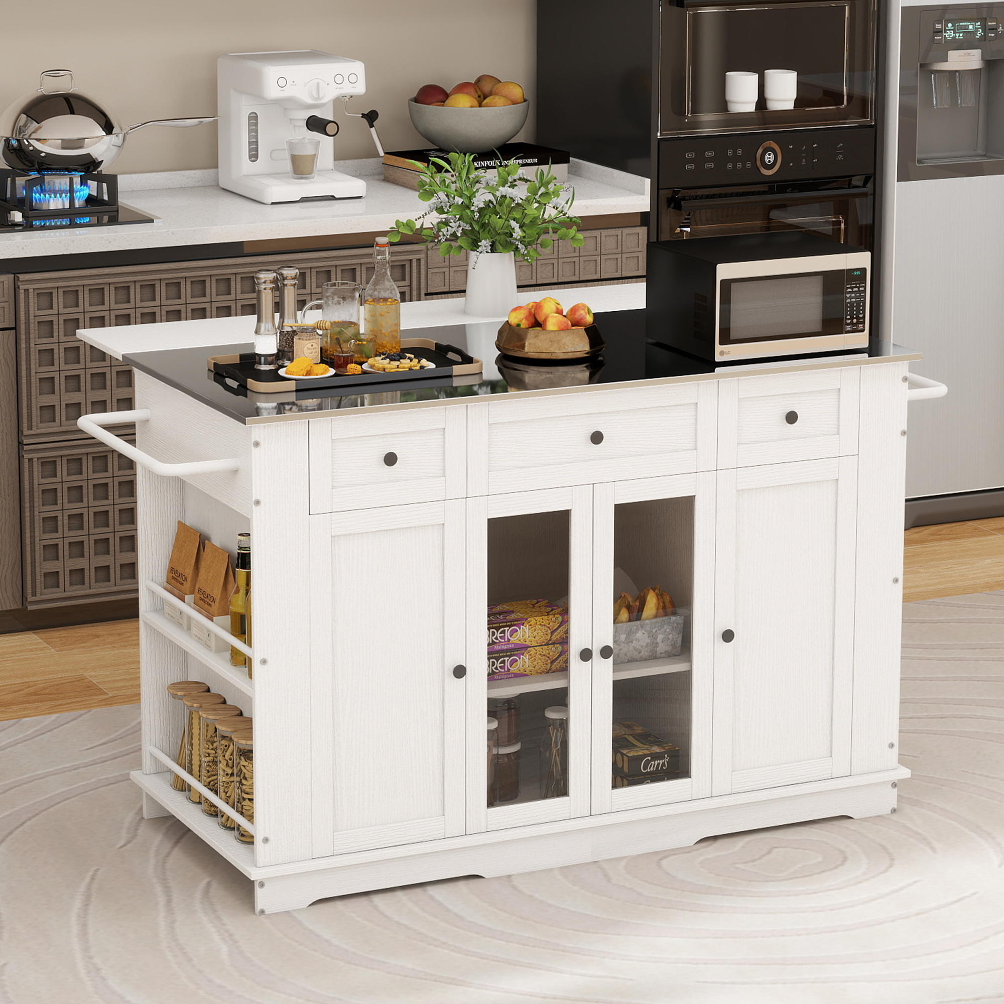 Dextrus Kitchen Island with Drop Leaf & Power Outlets, Kitchen Island ...