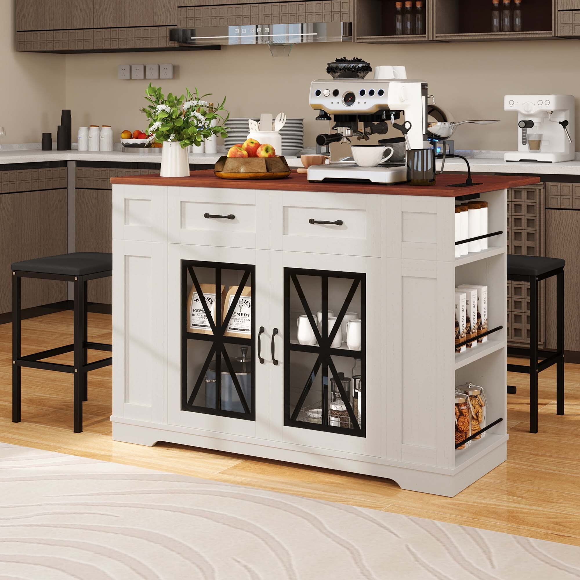 DEXTRUS Kitchen Island with Seating & Drop Leaf, Kitchen Island on ...