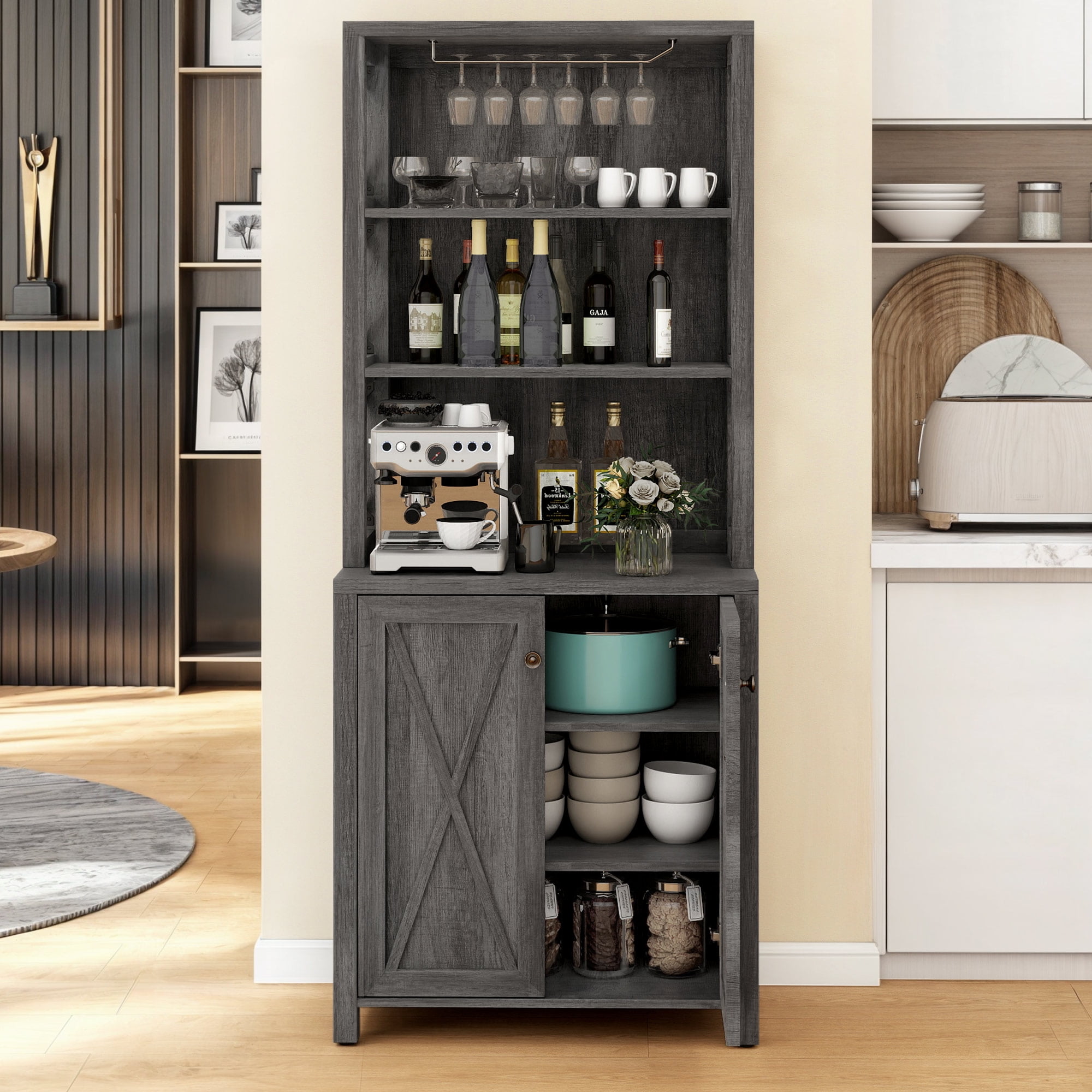 Dextrus Kitchen Pantry Cabinet Storage for Liquor and Glasses ...