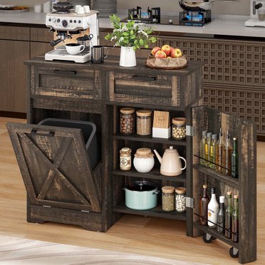 Uforic Kitchen Storage Buffet Cabinet for 10-gal Trash Bin, Tilt Out ...