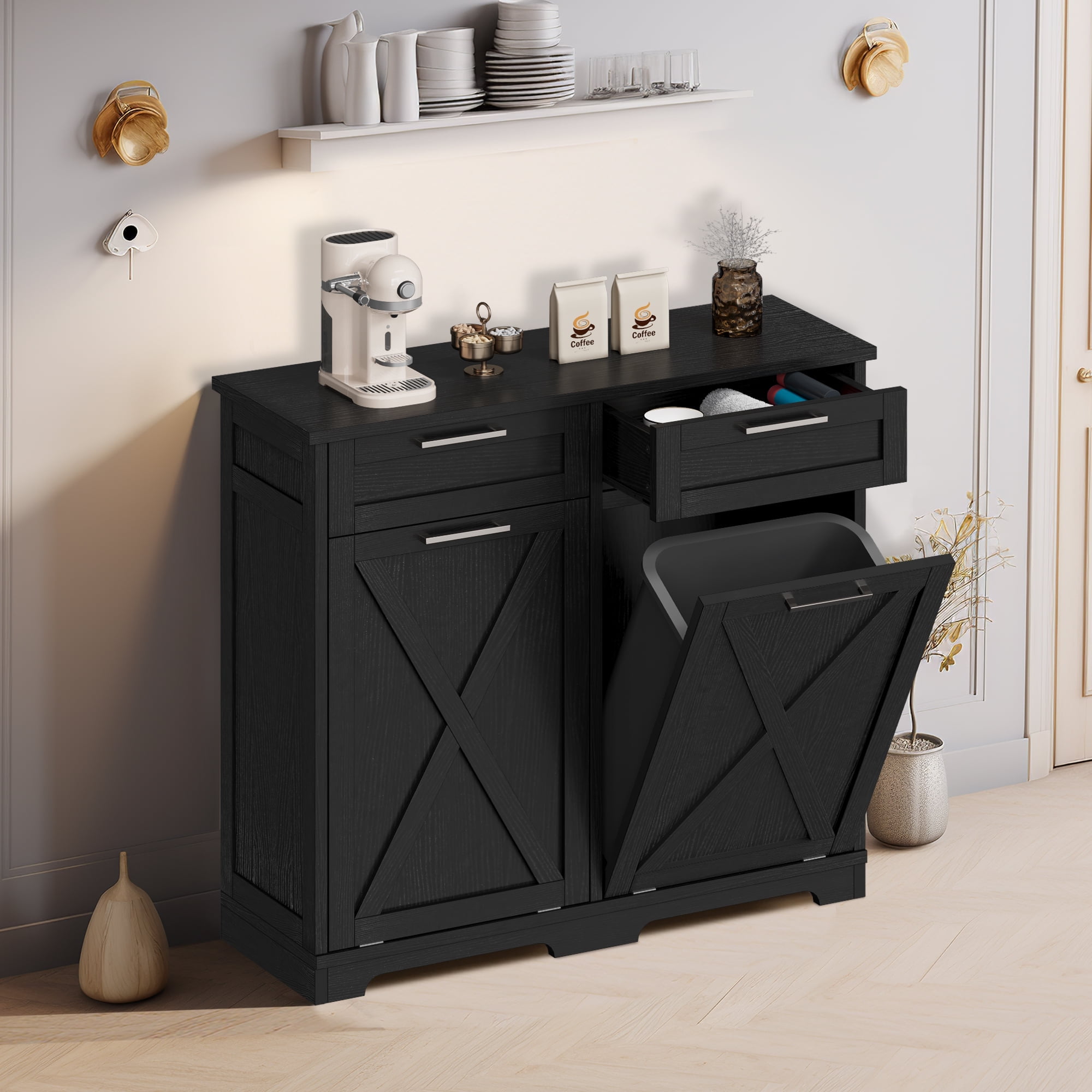 DEXTRUS Black Double Tilt Out Trash Bin Cabinet, 10 Gallon Recycling ...