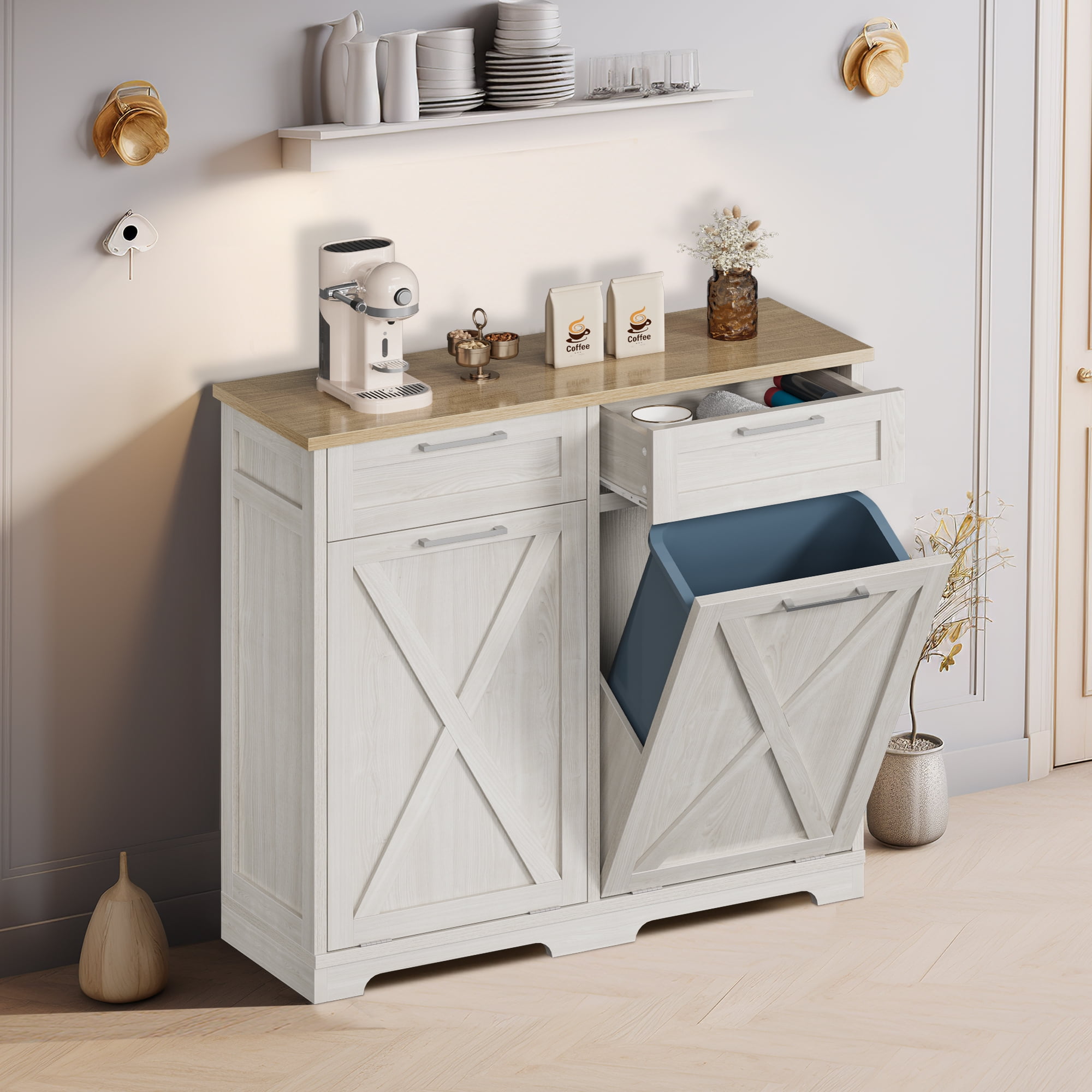 DEXTRUS Tilt Out Trash Can Cabinet, Dual 10 Gallon Hidden Storage ...