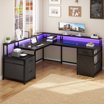 Dextrus L Shaped Desk with LED Light & Power Outlets, 55 Inch ...
