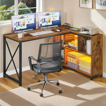 Dextrus L Shaped Desk with LED Light & Power Outlets, 55 Inch ...
