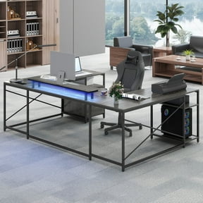 Dextrus 59" L-Shaped Desk with Power Outlet, USB Ports, File Cabinets ...