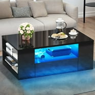 Dextrus Modern LED Coffee Table, Black Coffee Table with Storage, Large ...
