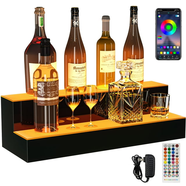 Dextrus 2-Step 24-inch LED Lighted Liquor Bottle Display Shelf with ...