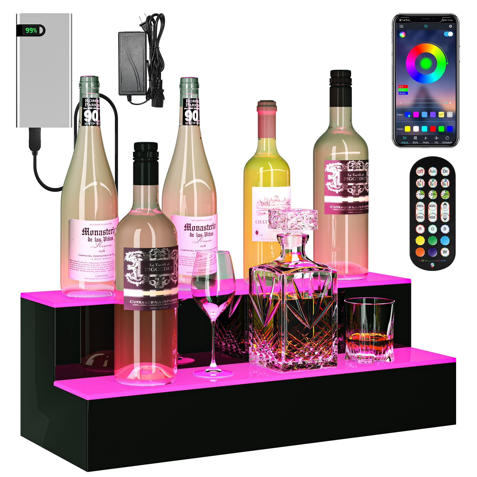 Dextrus LED Lighted Liquor Bottle Display Shelf Supports USB & Power ...