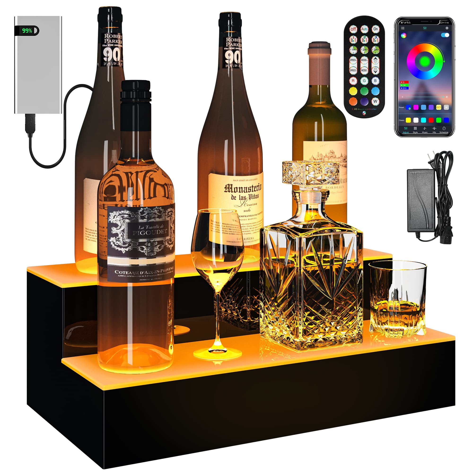 Dextrus LED Lighted Liquor Bottle Display Shelves 2-Step 16-inch ...