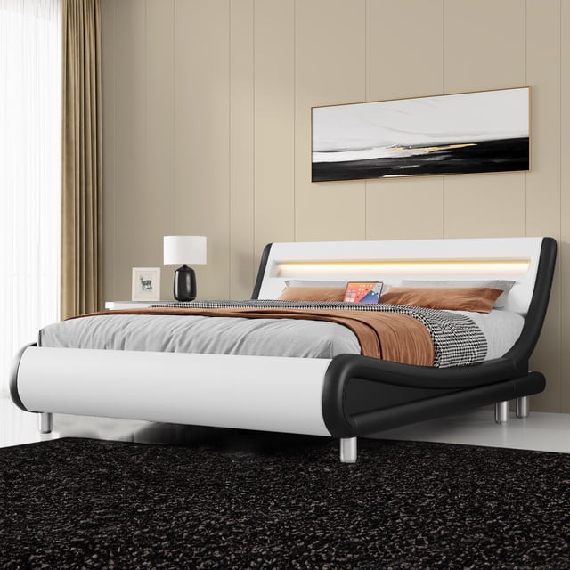 Dextrus Queen Size LED Lighted Bed Frame with USB Ports, Adjustable ...