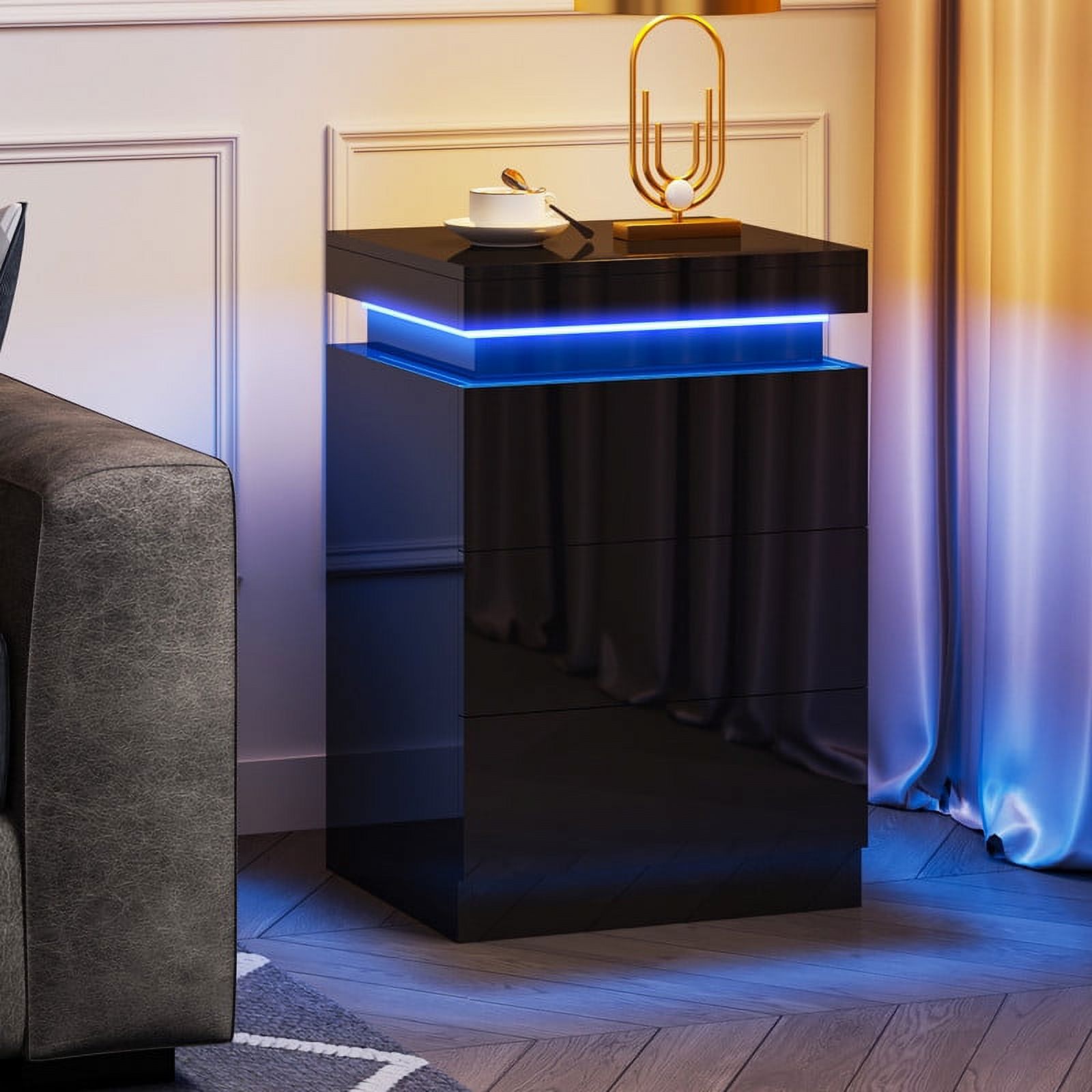 LED 2-Drawer Nightstand, Bedside Table with RGB LED Backlights, Bedroom ...