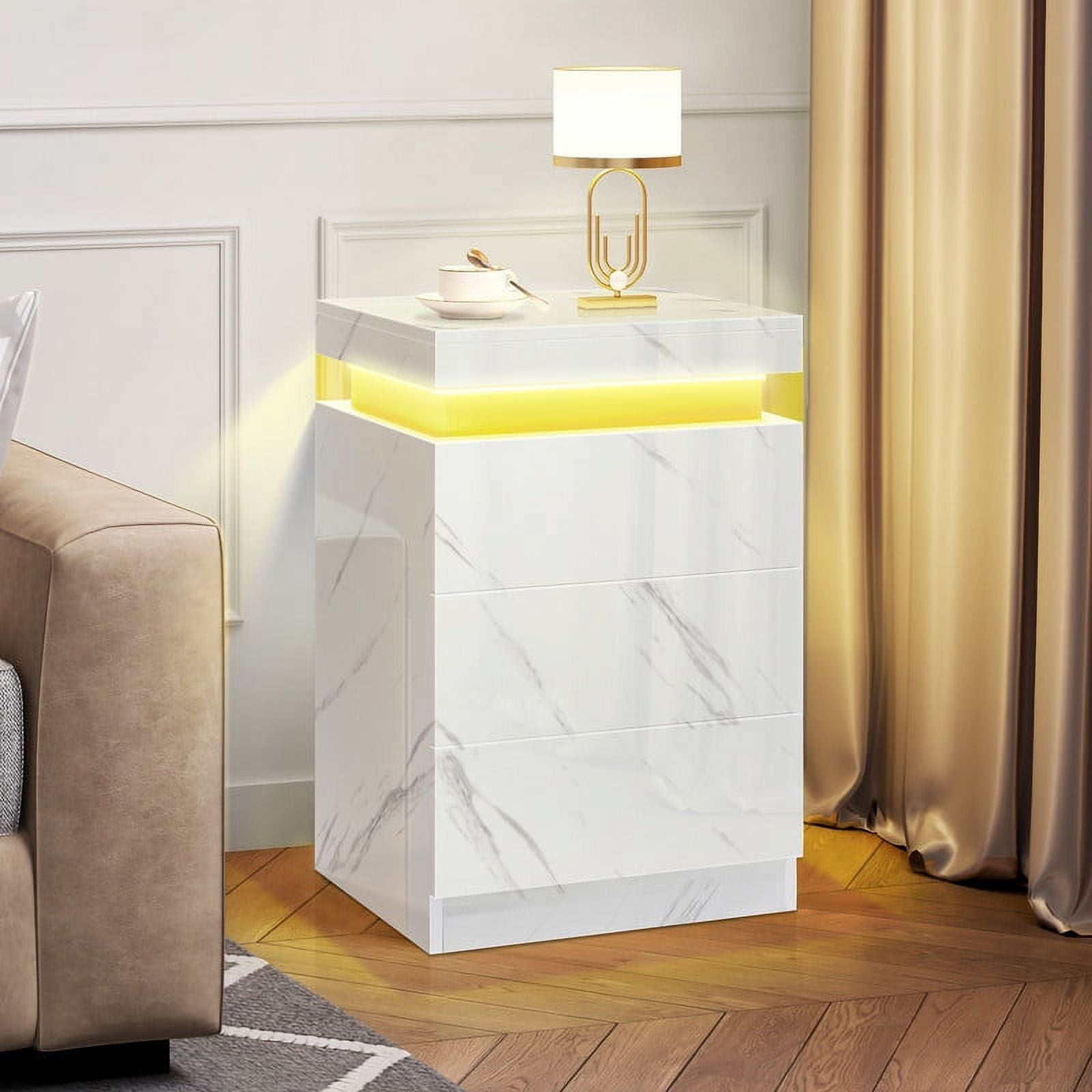 Dextrus LED Nightstand with 3 Drawers, 27" H Modern Bedside table with ...