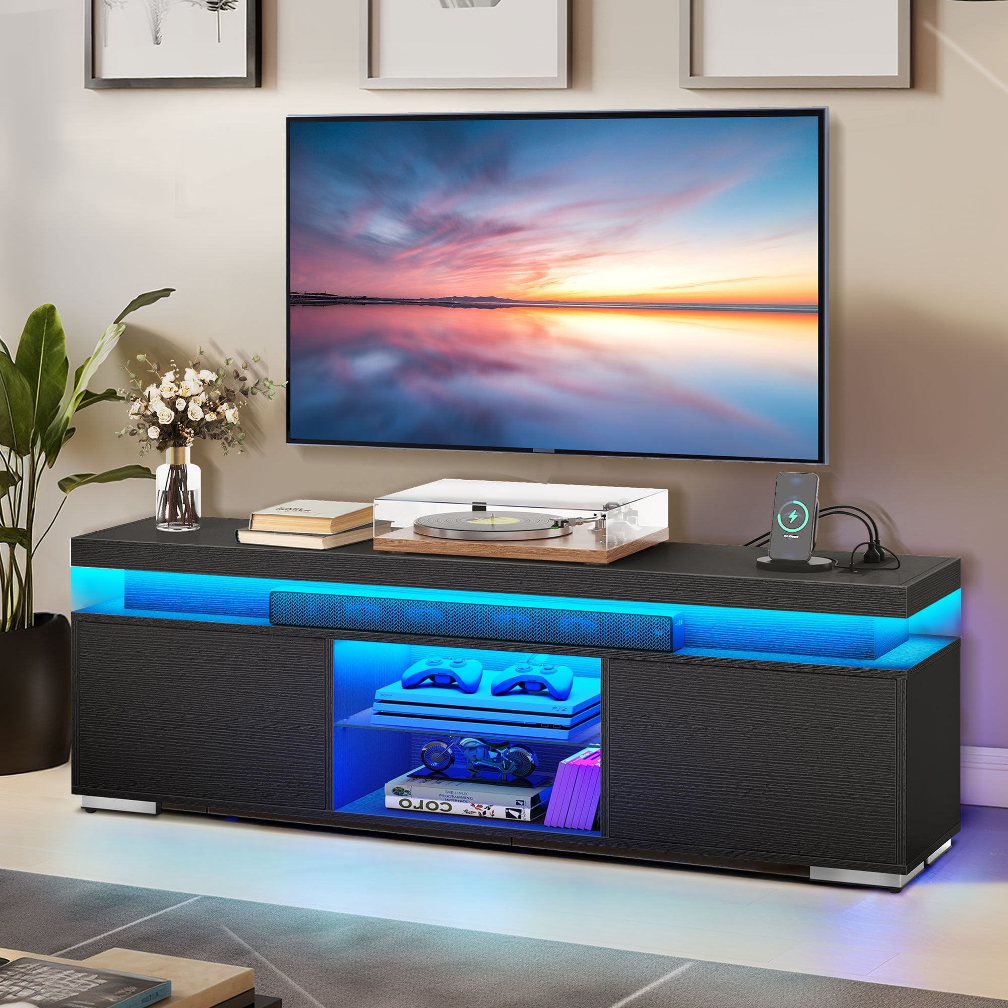 Dextrus LED TV Stand Entertainment Center with Power Outlets for 55/60 ...
