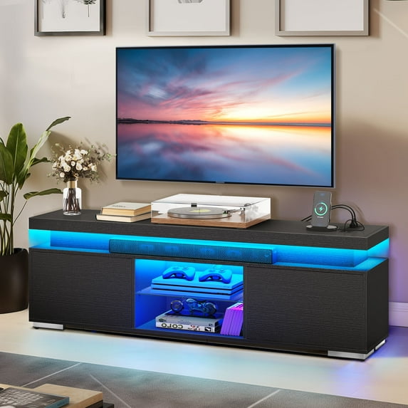 Dextrus LED TV Stand Entertainment Center with Power Outlets for 55/60 ...