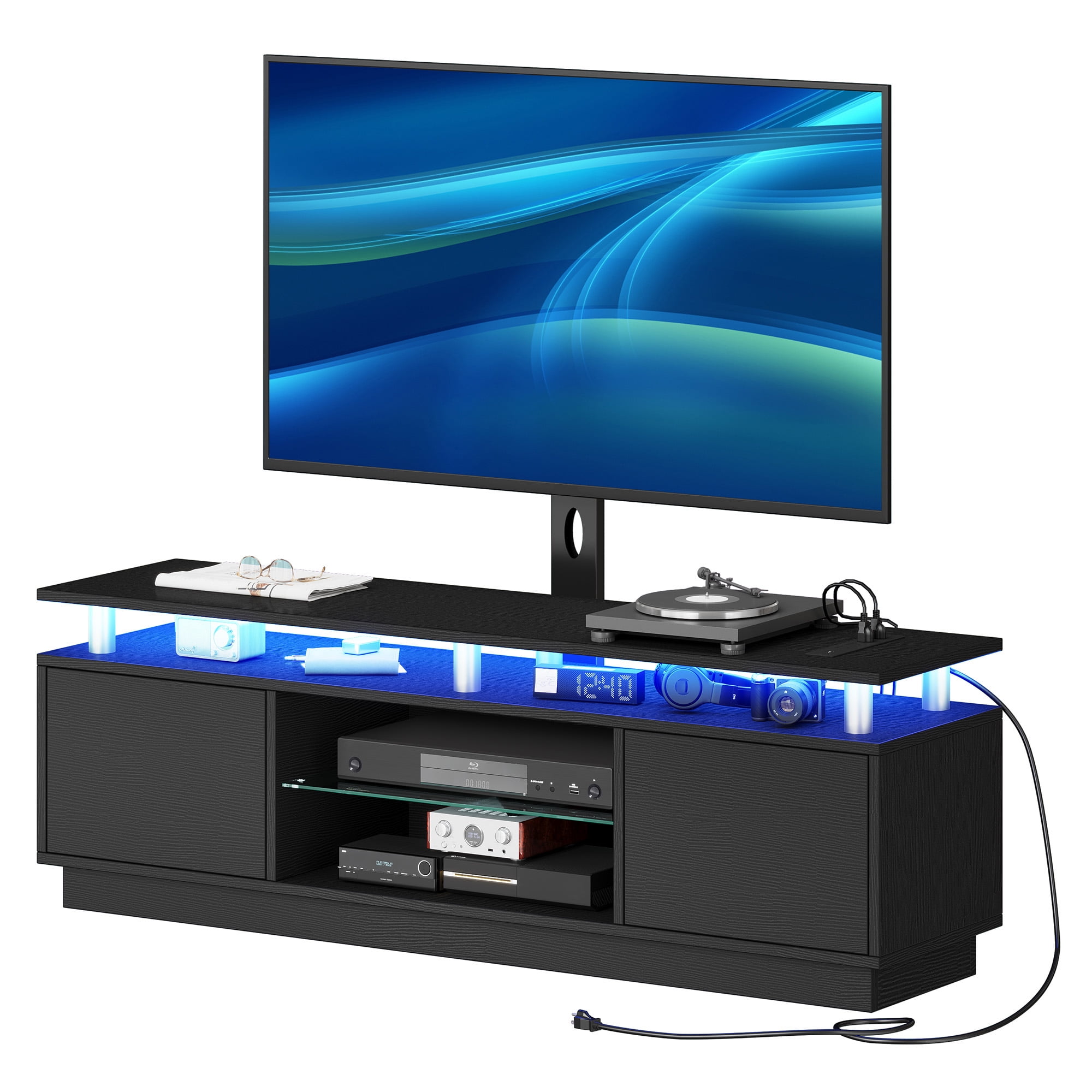 Dextrus LED TV Stand with Mount & Power Outlet, Height Adjustable TV ...